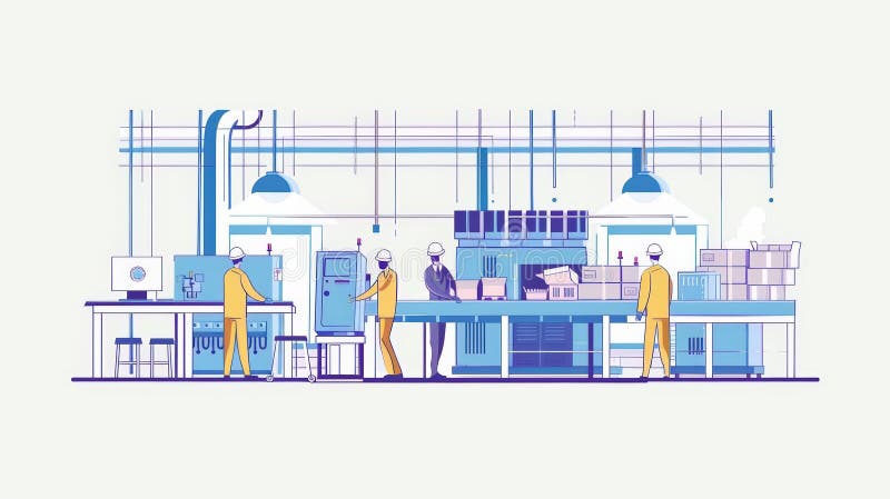 Cartoon Depicting Clean and Efficient Production in a Modern Factory ...