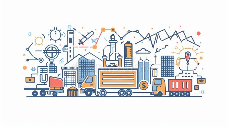 Cartoon Depicting Clean and Efficient Supply Chain Management Stock ...