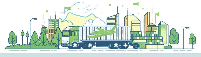 Cartoon Depicting a Clean and Green Logistics Operation Stock ...