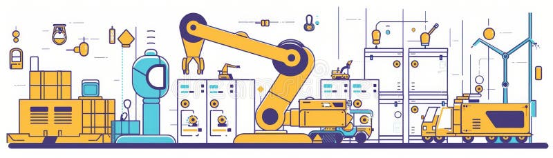 Cartoon Depicting Efficient Supply Chain Management with Robots Stock ...