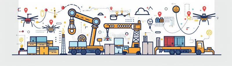 Cartoon Depicting Efficient Supply Chain Management with Robots Stock ...