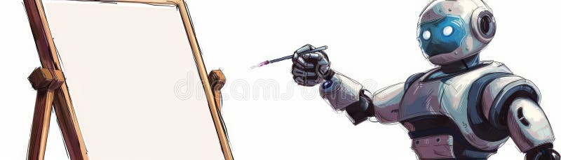 Cartoon Depicting a Robot Artist Creating a Masterpiece in a Gallery ...