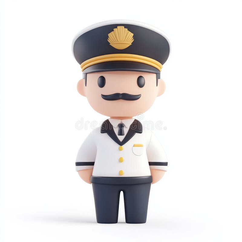 Adorable Cartoon Captain, 3D Render of a Smiling Ship S Officer. Stock ...