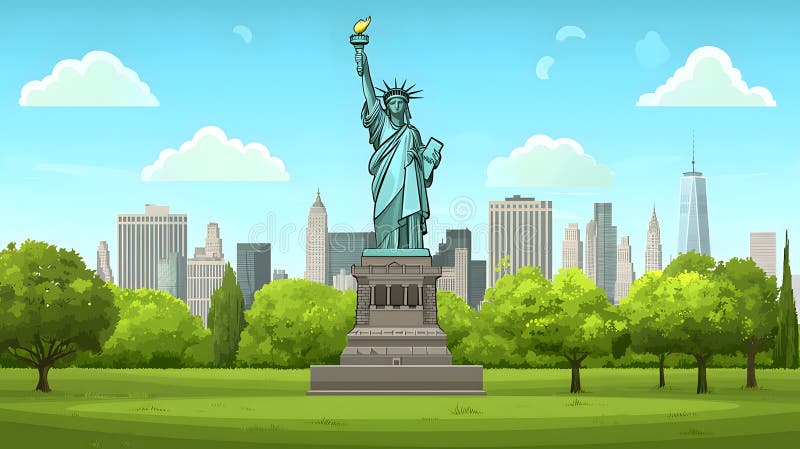 Cartoon Depiction of the Statue of Liberty Stock Image - Image of green ...