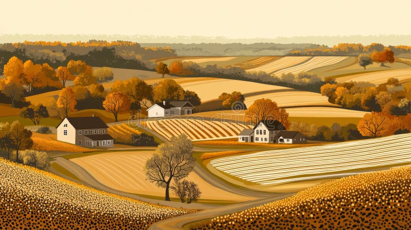 A Cartoon Depiction of a Tiny Fall Village with Colorful Homes and ...