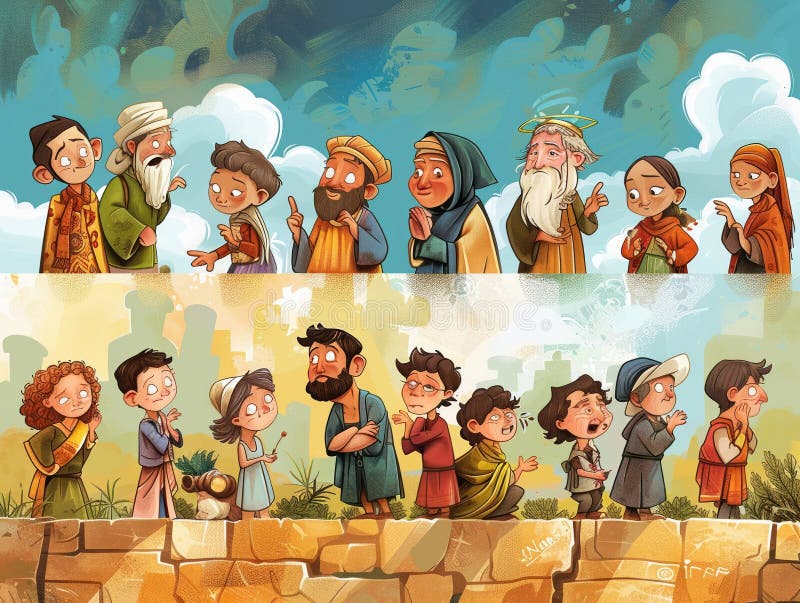 Cartoon Depictions of the Beatitudes Stock Illustration - Illustration ...
