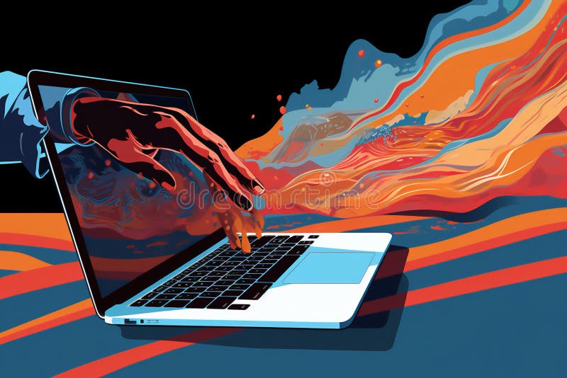 Cartoon Depicts a Hand Extending To a Laptop Computer Screen ...