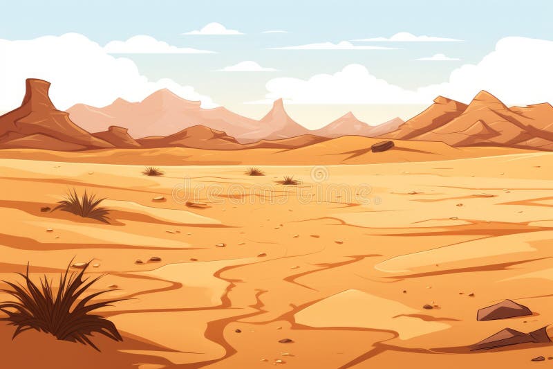 A Cartoon Desert Landscape with Mountains and Clouds Stock Illustration ...