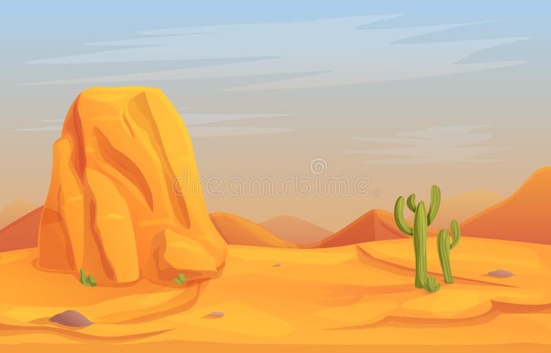 Cartoon Desert Panorama with Cactuses and Rocks Stock Vector ...