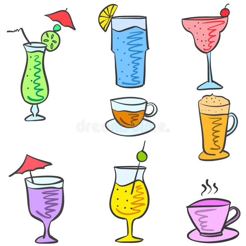 Cartoon Design Drink Doodle Set Stock Vector - Illustration of rocks ...