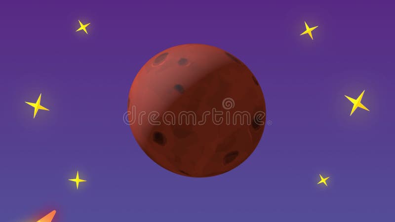 Cartoon Design Spinning Mars with Stars in Outer Space. this Animation ...