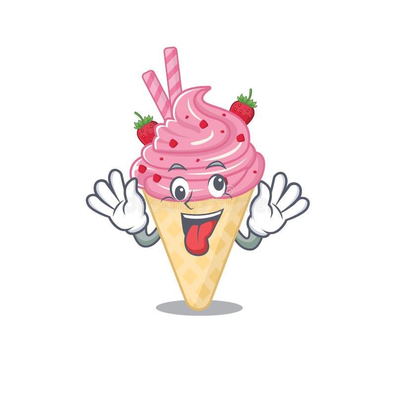 A Cartoon Design of Strawberry Ice Cream Having a Crazy Face Stock ...
