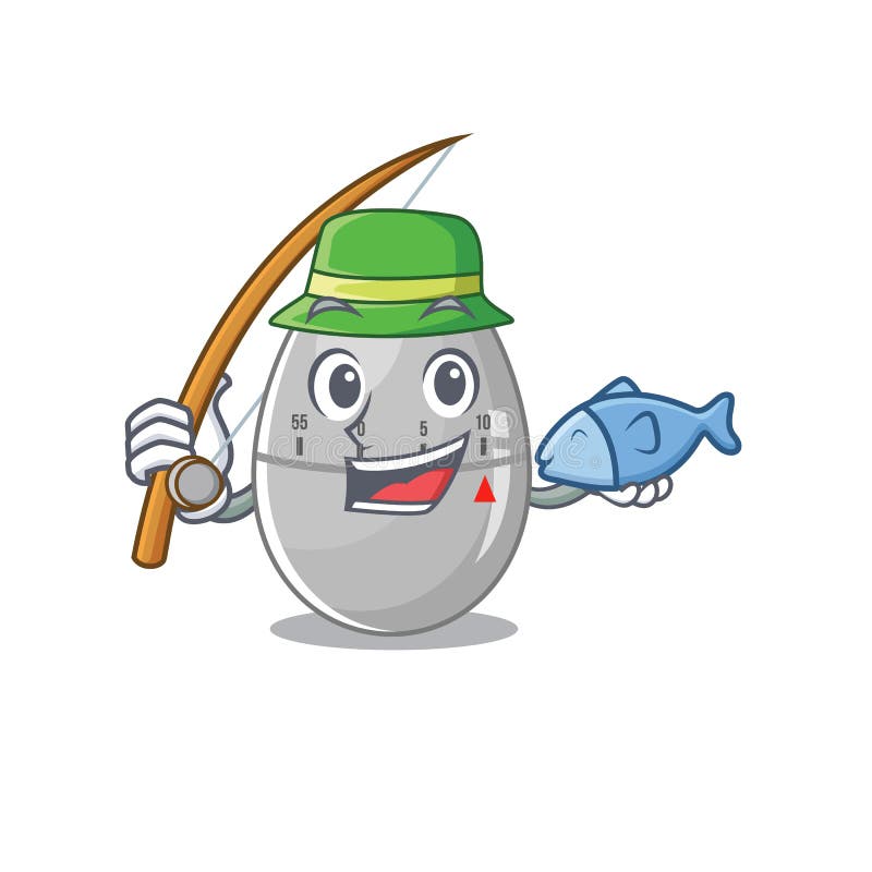 Cartoon Design Style of Egg Kitchen Timer Goes To Fishing Stock Vector ...