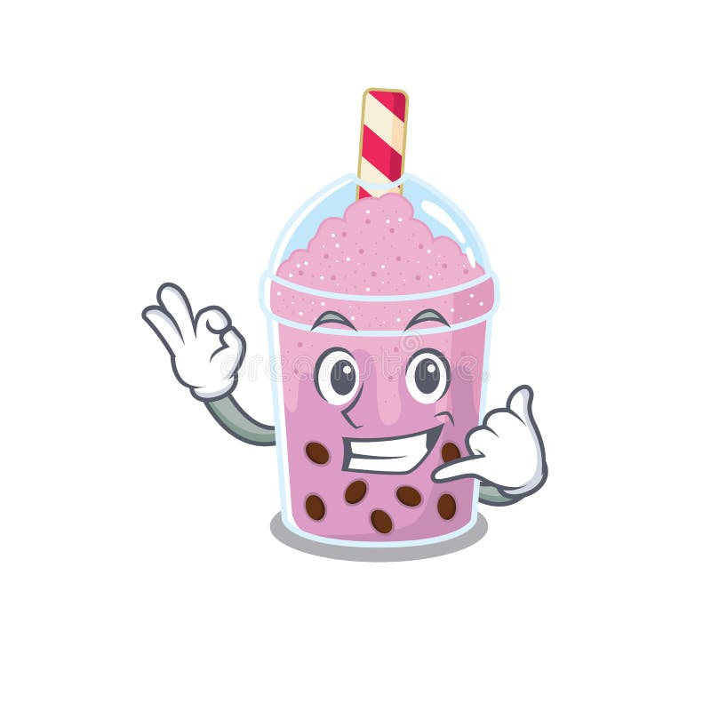 Cartoon Design of Taro Bubble Tea with Call Me Funny Gesture Stock ...