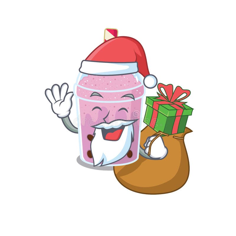 Cartoon Design of Taro Bubble Tea Santa with Christmas Gift Stock ...