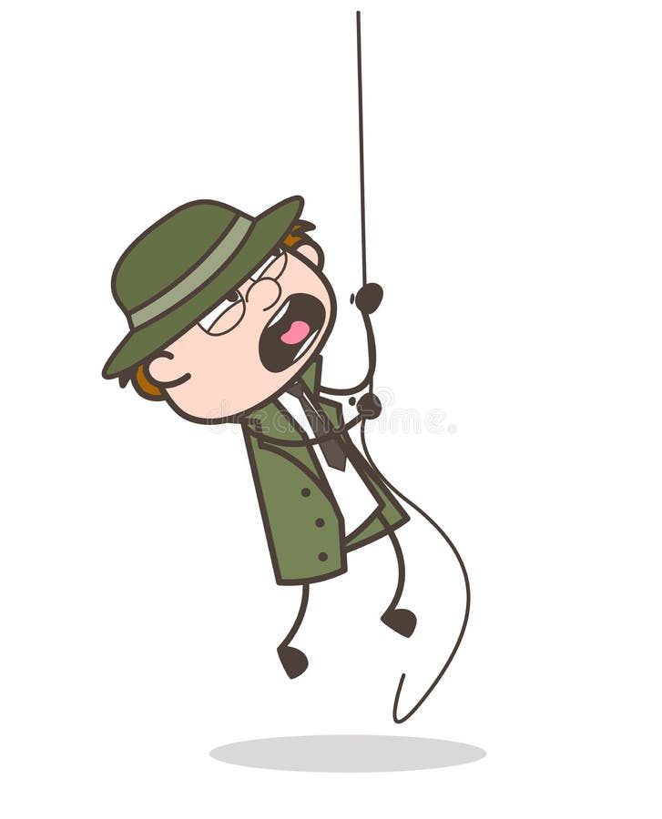 Cartoon Detective Falling Down from Rope Vector Illustration Stock ...