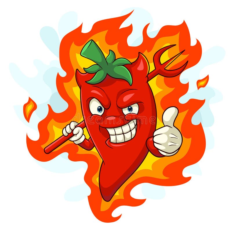 Cartoon Devil Chili Pepper Holding a Spear Giving a Thumbs Up Stock ...