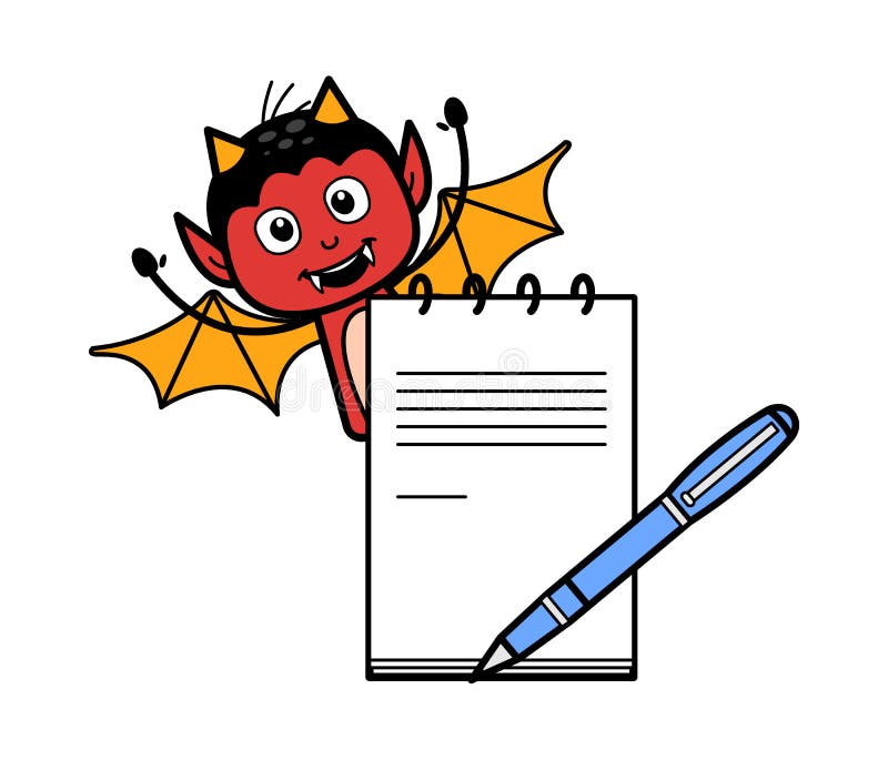 Cartoon Devil with Diary and Pen Stock Illustration - Illustration of ...