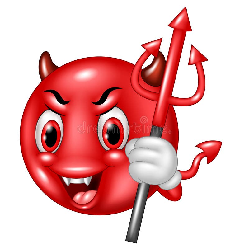 Cartoon Devil Emoticon with Trident Isolated on White Background Stock ...