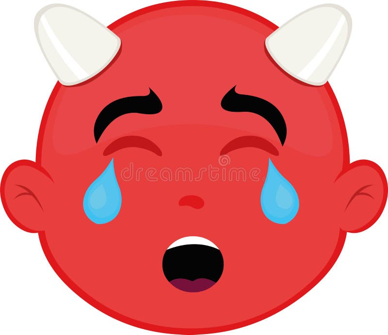 Cartoon Devil Face with a Sad Expression, Crying and Tears Falling from ...