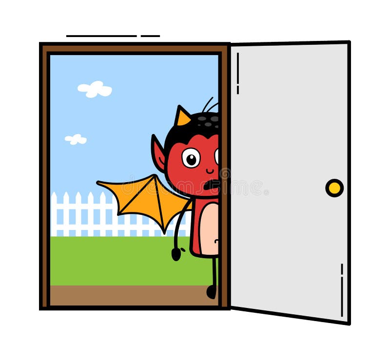 Cartoon Devil Looking from Door Stock Illustration - Illustration of ...