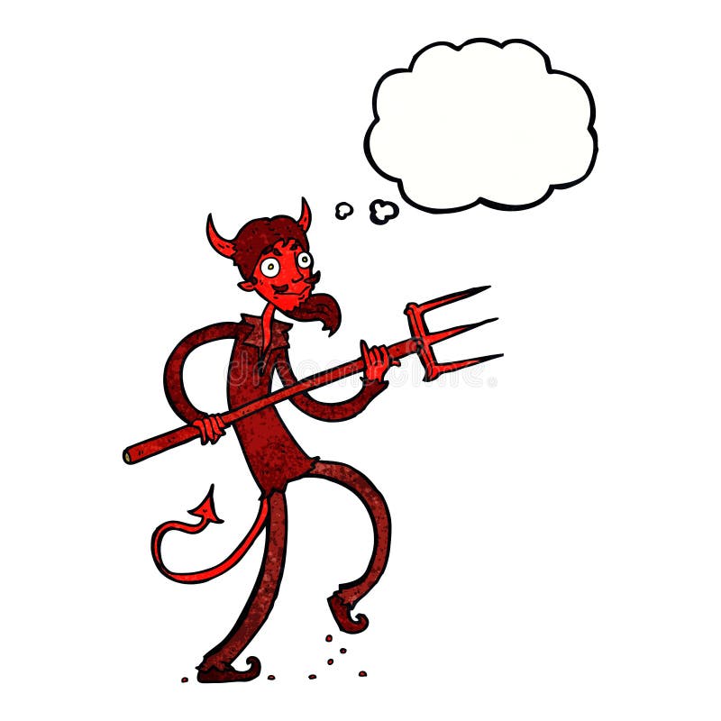 Cartoon Devil with Pitchfork with Thought Bubble Stock Illustration ...