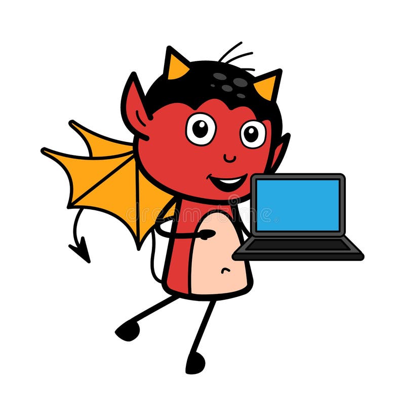 Cartoon Devil Presentation on Laptop Stock Illustration - Illustration ...