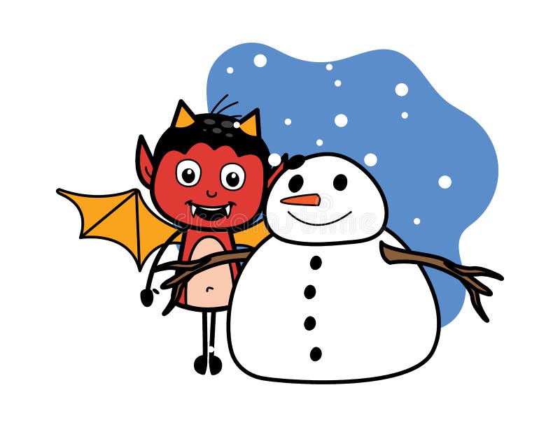 Cartoon Devil with snowman stock illustration. Illustration of ...