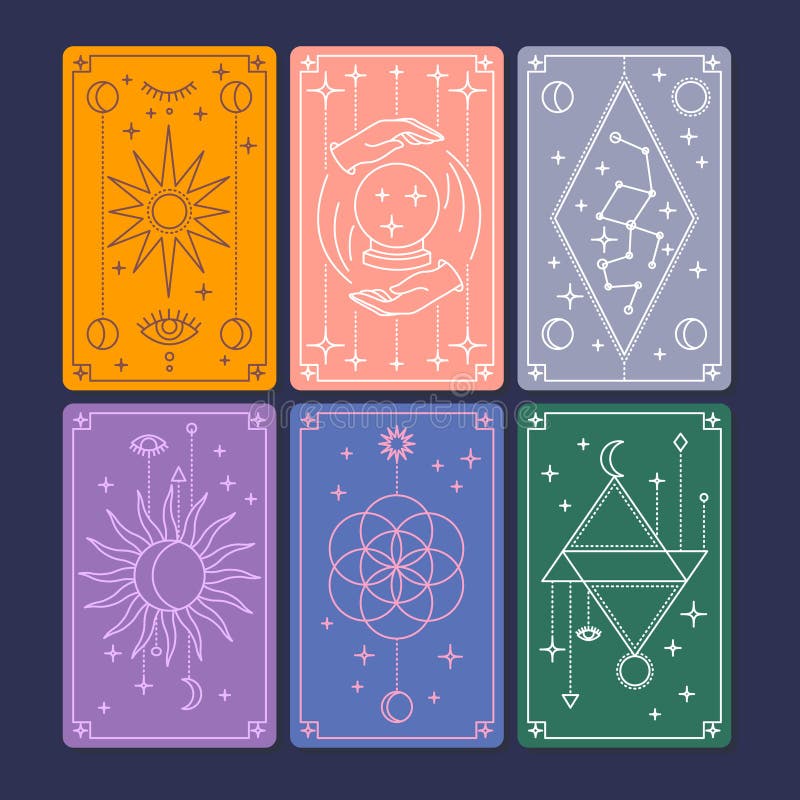 Cartoon Different Colored Magical Tarot Deck Cards Set. Vector Stock ...