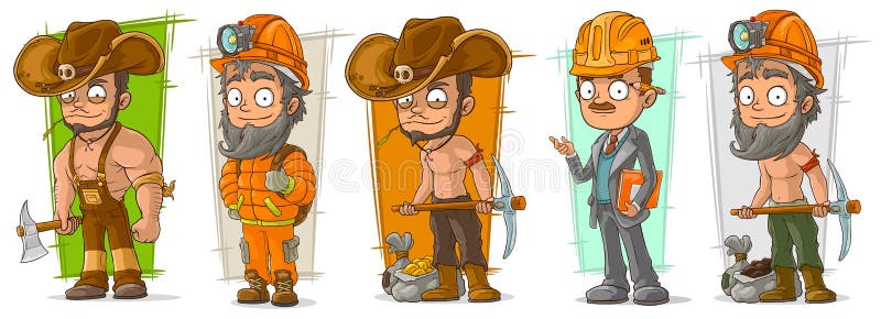 Cartoon Digger Lumberjack Character Vector Set Stock Vector ...