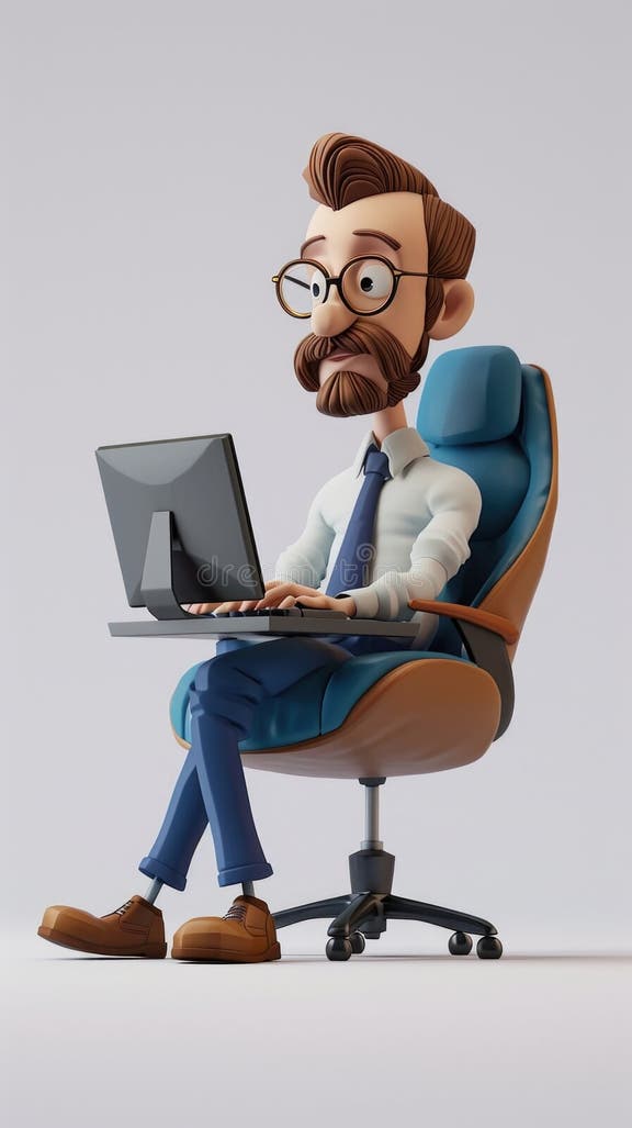 Cartoon Digital Avatar of a Senior Mobile App Developer he is Sitting ...