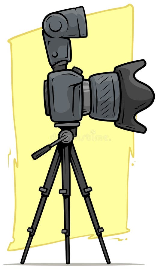 Cartoon Digital Camera with Big Lens on Tripod Stock Vector ...