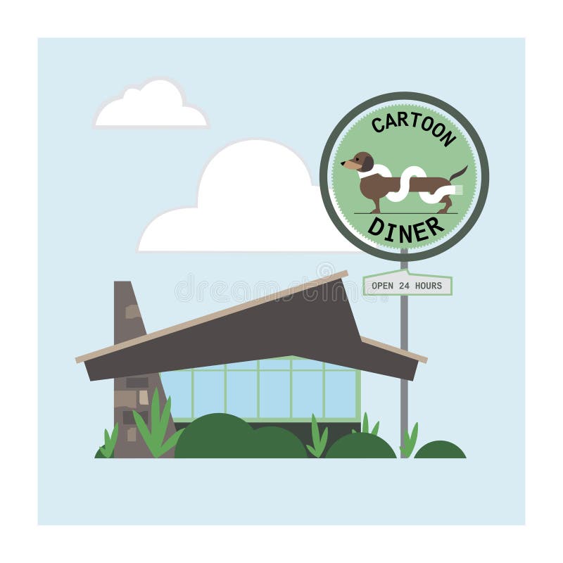 Cartoon Diner Featuring Whimsical Dog Sign in a Vibrant Outdoor Setting ...