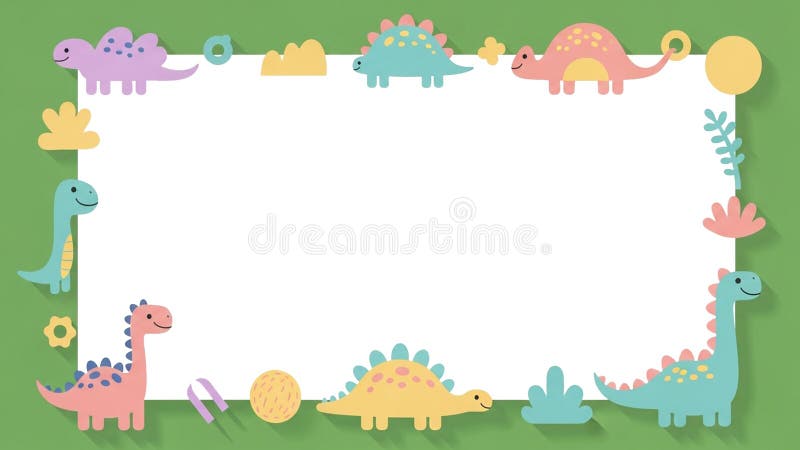 Cartoon Dinosaur Border Colorful Frame on Green Background Stock ...