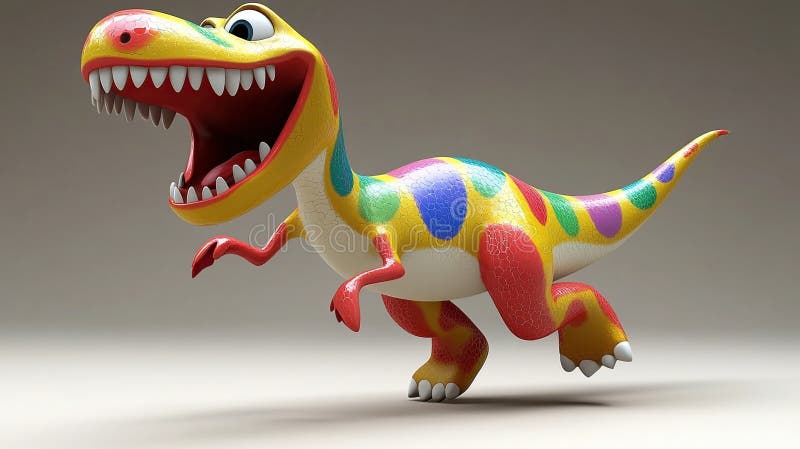 Cartoon Dinosaur Running, Happy Expression, Vibrant Colors Stock ...