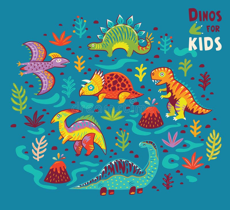 Cartoon Dinosaurs Collection in Vector. Stock Vector - Illustration of ...