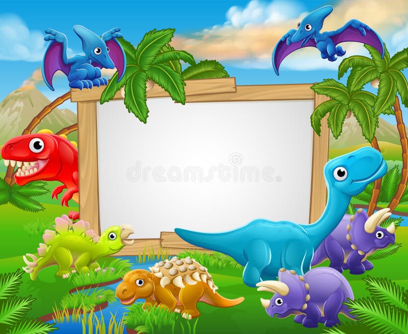 Cartoon dinosaurs scene. stock vector. Illustration of edmontonia ...