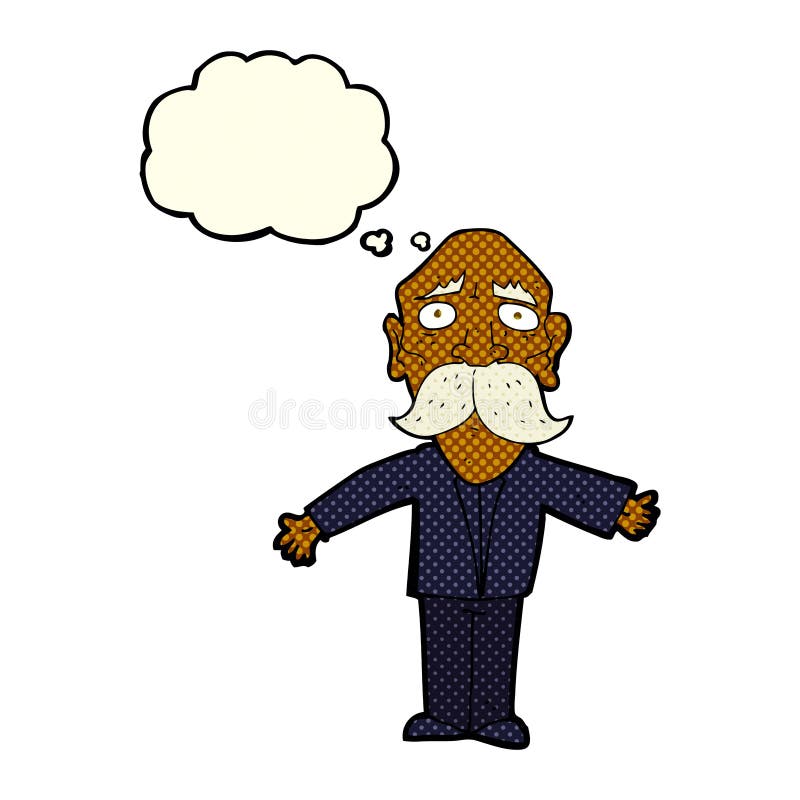 Cartoon Disappointed Old Man with Thought Bubble Stock Illustration ...