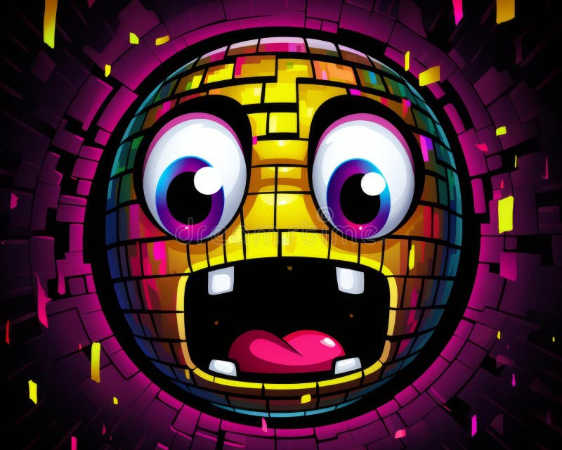 A Cartoon Disco Ball with Eyes and Mouth Stock Illustration ...