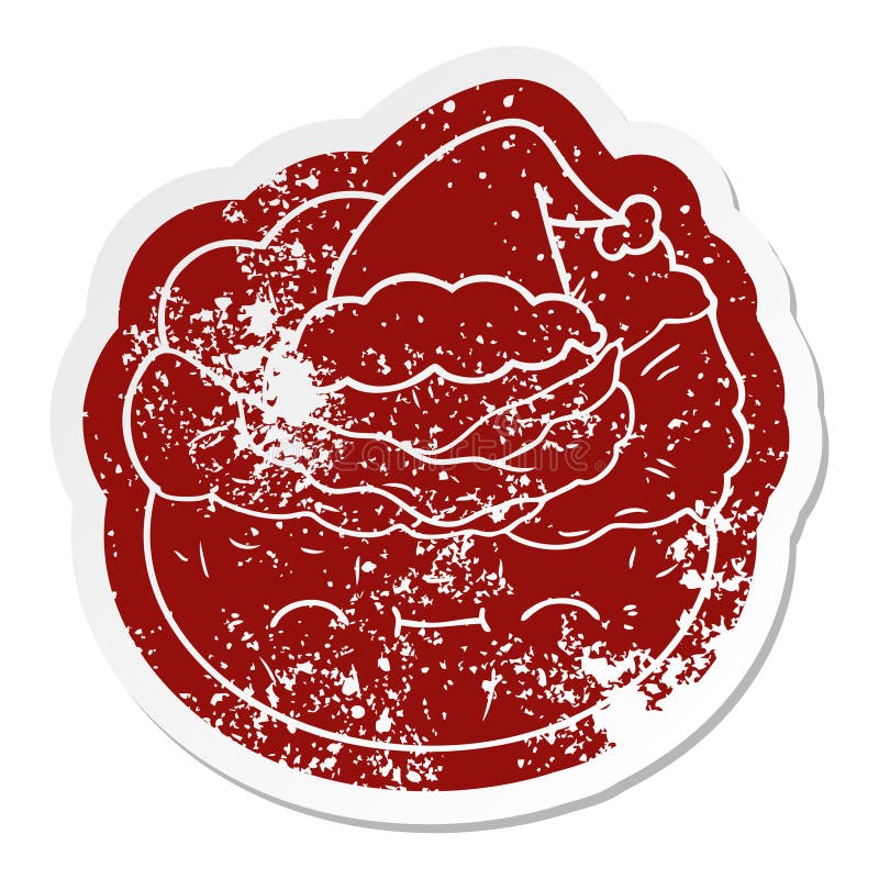 Cartoon Distressed Sticker of a Cabbage Wearing Santa Hat Stock Vector ...