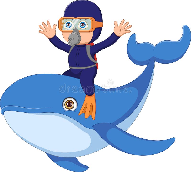 Cartoon Diver Boy with a Whale Stock Vector - Illustration of nature ...