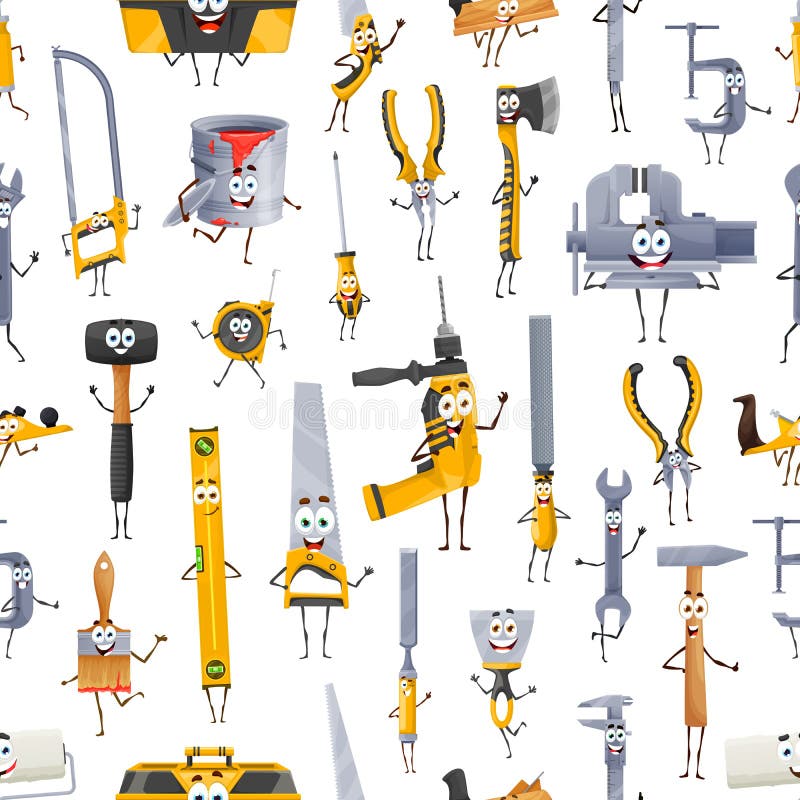 Cartoon DIY Tools Characters Seamless Pattern Stock Vector ...