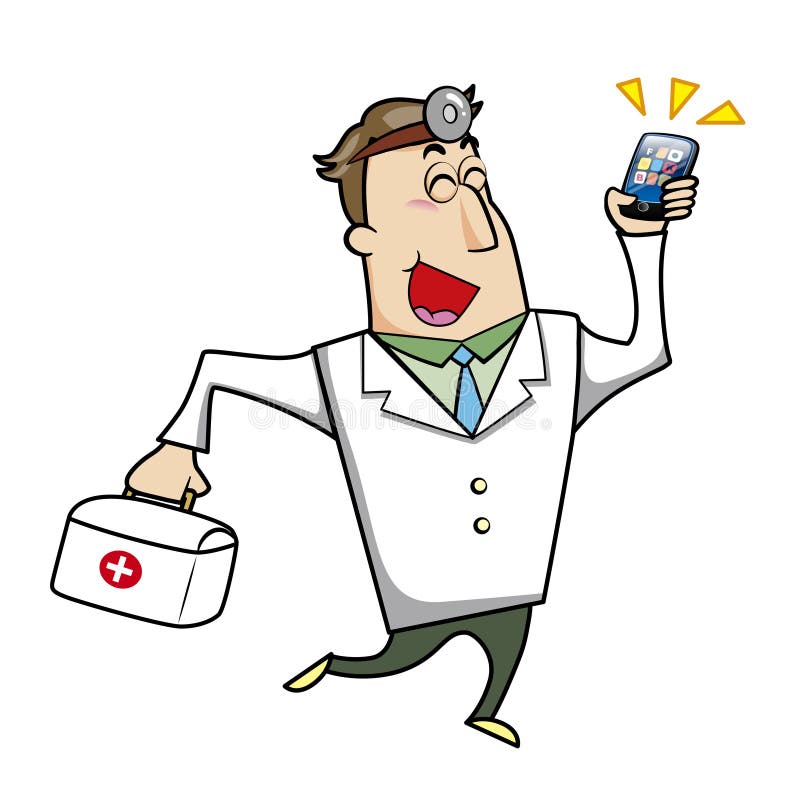 Cartoon Doctor with First Aid Kit and Mobile Phone Stock Vector ...