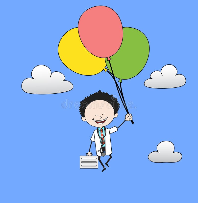Cartoon Doctor - Flying with Balloons Stock Vector - Illustration of ...