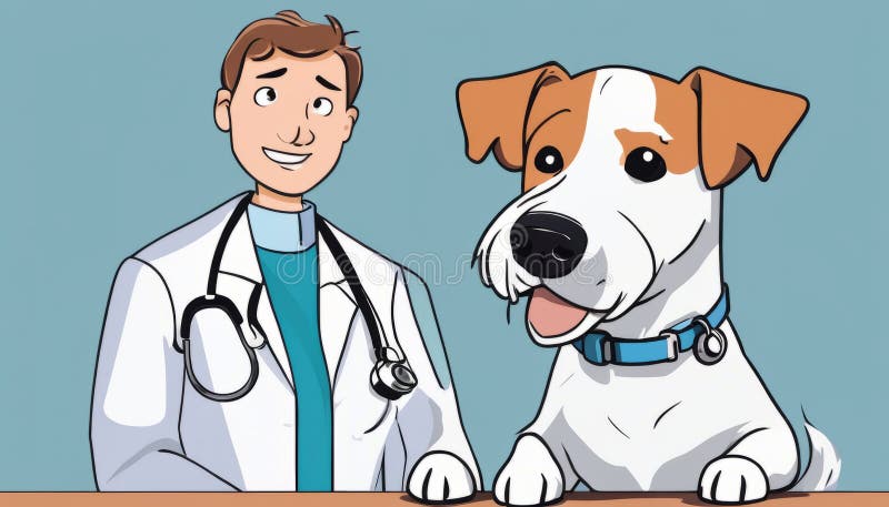 A Cartoon Doctor and His Dog Stock Illustration - Illustration of white ...