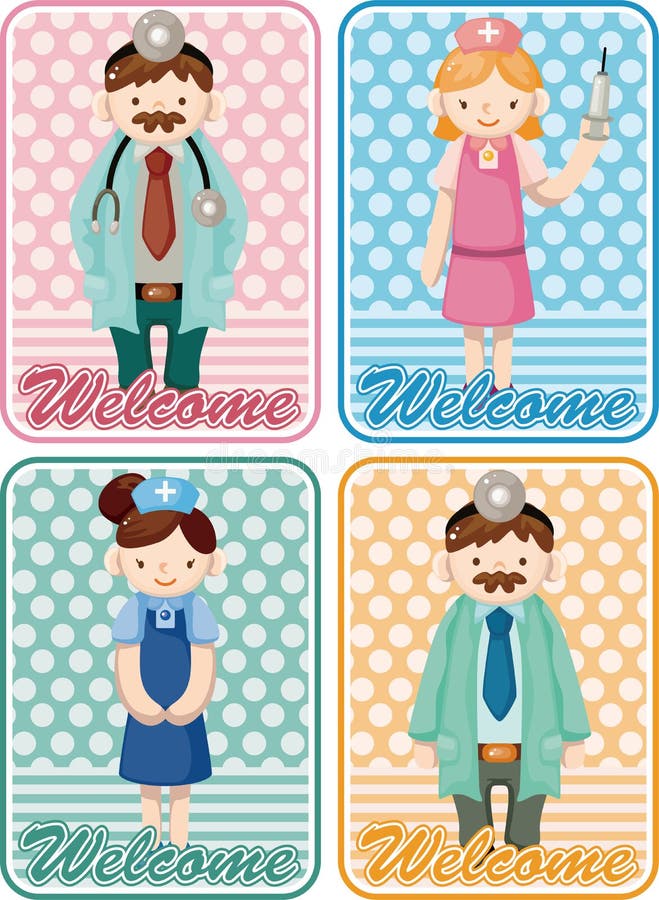 Cartoon Doctor and Nurse Card Stock Vector - Illustration of holiday ...