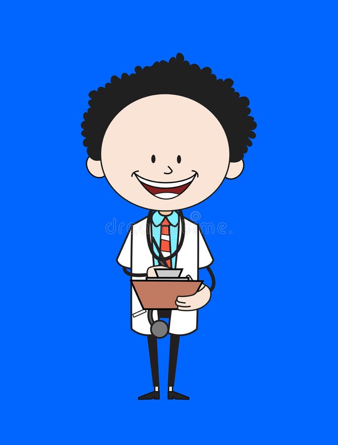 Cartoon Doctor - Preparing Report in Happy Mood Stock Vector ...