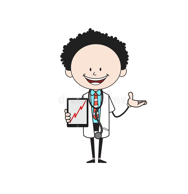 Cartoon Doctor - Presenting Profit Growing Graph on Tablet Stock Vector ...