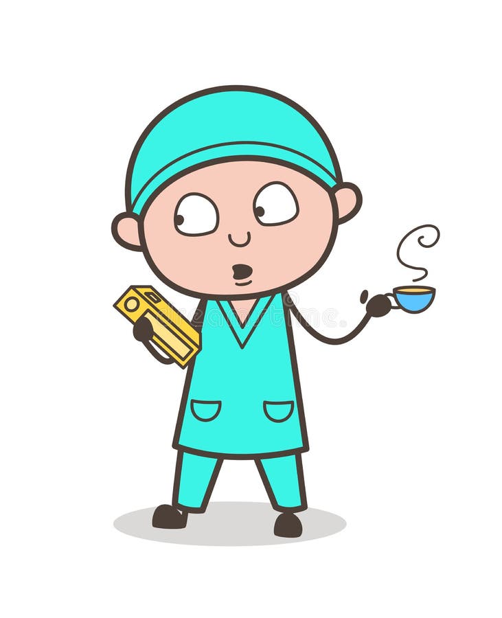 Cartoon Doctor Reading Book in Break-Time Vector Concept Stock ...