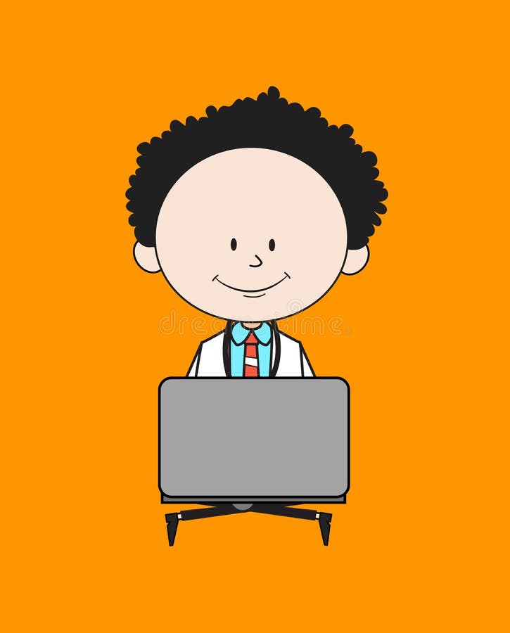 Cartoon Doctor - Sitting and Working on Laptop Stock Vector ...